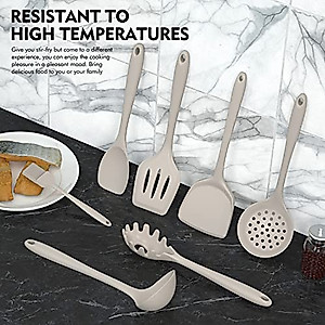 Dishwasher Safe Silicone Cooking Utensils Set - 446°F Heat Resistant Basic Silicone Kitchen Utensils,Turner Tongs, Spatula, Spoon, Brush, Whisk, Gadgets Tools for Nonstick Cookware (BPA Free - Khaki)