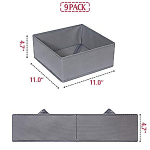 DIOMMELL 9 Pack Foldable Cloth Storage Box Closet Dresser Drawer Organizer Fabric Baskets Bins Containers Divider for Clothes Underwear Bras Socks Lingerie Clothing, M Grey 900