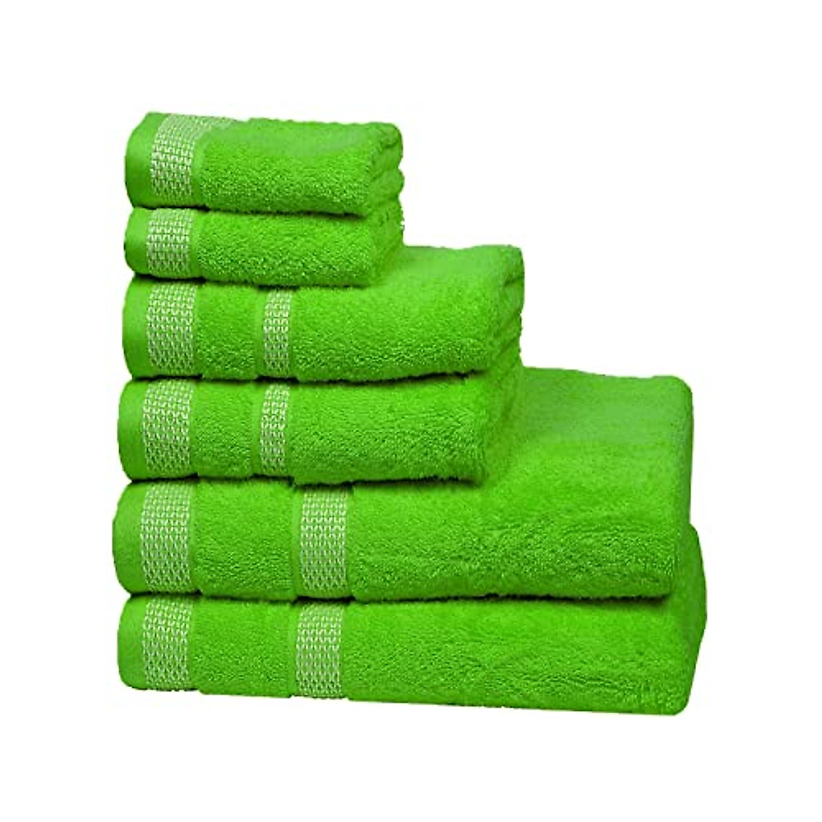 CASA COPENHAGEN Solitaire Towel Designed in Denmark 600 GSM 2 Bath Towels 2 Hand Towels 2 Washcloths, Super Soft Egyptian Cotton 6 Pices Towels Set for Bathroom, Kitchen & Shower - Lime Green