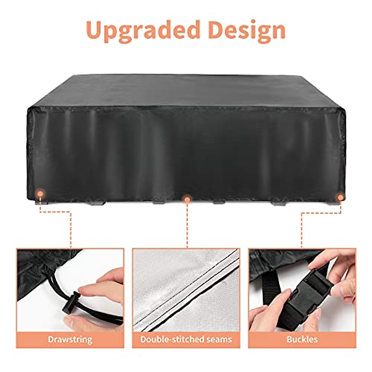 UMINEUX Outdoor Waterproof Patio Furniture Covers,420D Oxford Polyester Black Rectangular Sectional Furniture Set Covers with Windproof Buckles Air Vents (90" L x64 W x 28" H)