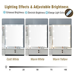 Saihemei Makeup Dressing Table with Sliding Mirror and Lights, 3 Color Modes Vanity Set with Storage Shelves and Chair, Makeup Table with Charging Station for Women Girls