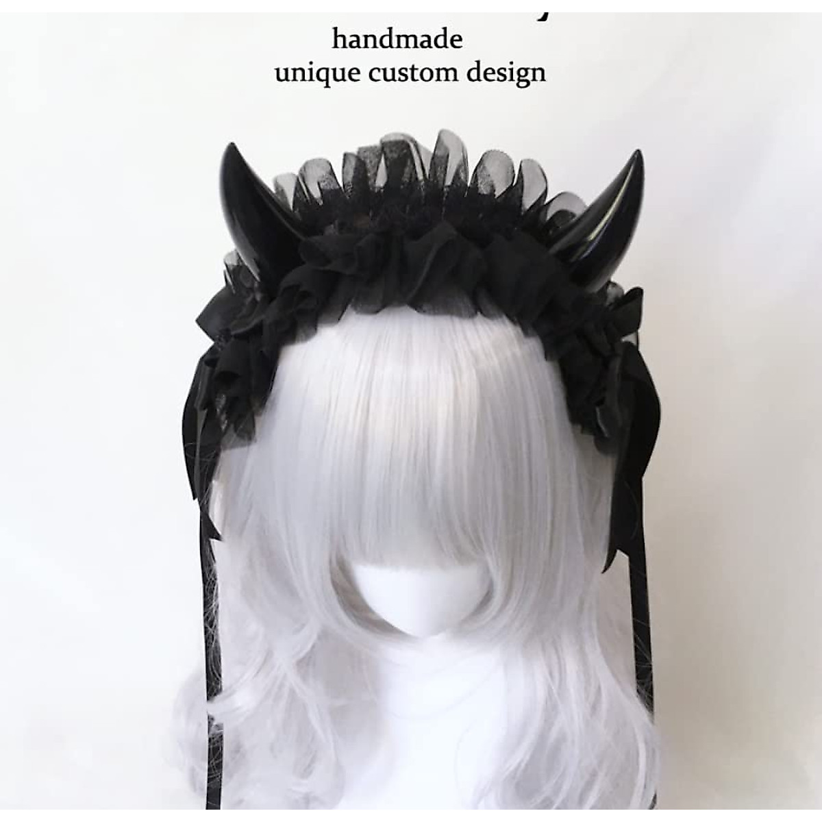 CoBtee Gothic Lolita Headdress Lace Devil Horns Cosplay Headbands Hair band Hair Accessories Headwear Halloween Party (black devil horns)