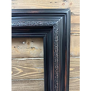 8 x 10 Traditional wood picture frame, handmade, custom made, handpainted, Distressed Black (8 X 10 W/PLEXIGLASS AND BACKING)