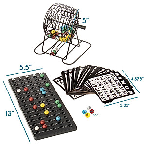 Deluxe Bingo Set with Extra Cards and Chips - Bingo Set with Game Chips, Cards, Roller Cage, Master Board, Color Balls - Classic Fun and Party Games for Seniors, Family and Kids