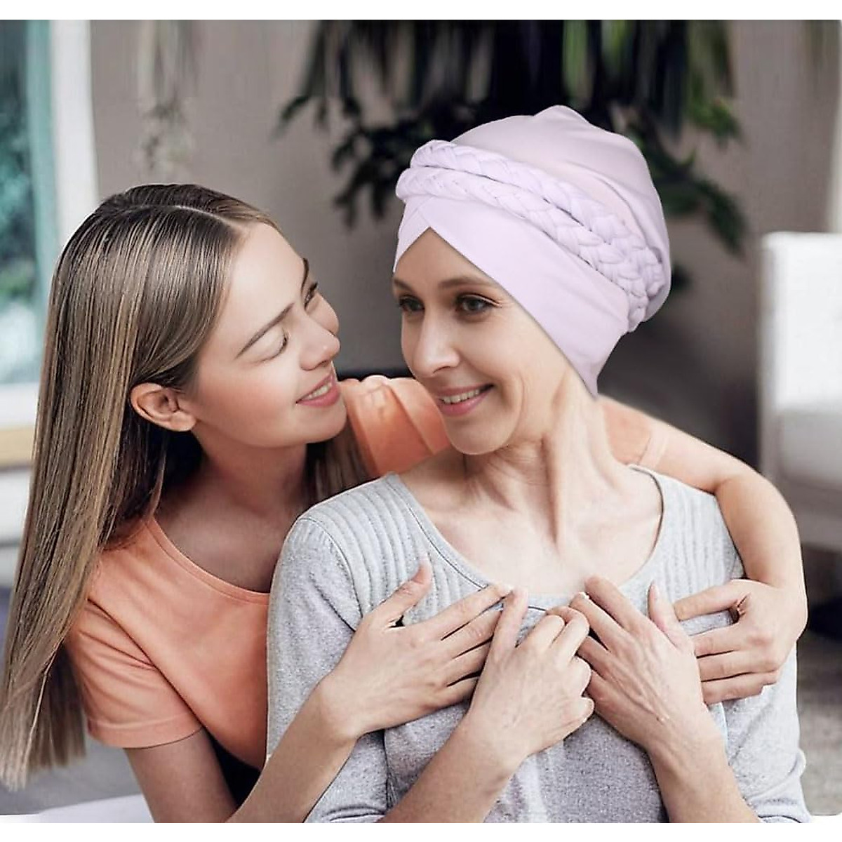 African Women Turban Caps Beanie Twist Headscarf Pre Tied Double Braid Headwrap Hat (White)