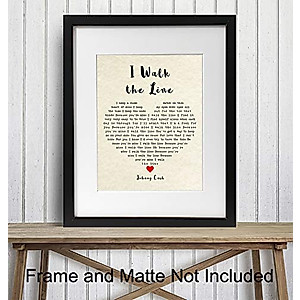 Johnny Cash Poster - 8x10 I Walk The Line Song Lyrics - Cool Gift for Country Music, Nashville, Grand Ole Opry Fans - Romantic Sentimental Poster Print, Wall Art, Home Decor