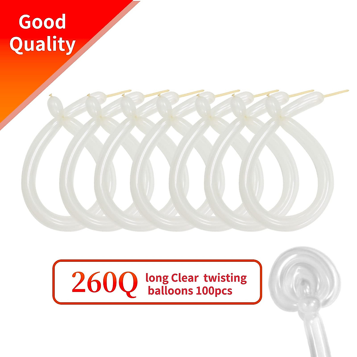 KAWKALSH 260 Balloons Clear, Long Balloons for Balloon Animals, Thickening Skinny Latex Twisting Balloons for Tying Balloon Arch Modeling Magic Clown Birthday Wedding Party Decorations 100pcs Clear