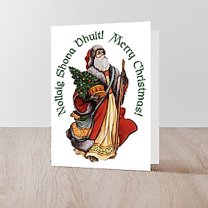 CafePress Santa (Irish & English) Christmas Cards (Pk Of 20) Greeting Card (20-pack), Note Card with Blank Inside, Birthday Card Glossy