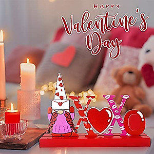 TURNMEON 3 Pcs Valentine's Day Table Decorations Sign Love Red Heart XoXo Gnome Happy Valentines Day Wooden Table Centerpieces Decoration for Valentine Home Office Decor Dinner Room Party Coffee