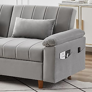 akucvor 69" Sleeper Sofa, Convertible Futon Loveseats Sofa, Sleeper Velvet Sofa Couch Bed with Storage for Living Room Bedroom, Pokcets, Gray