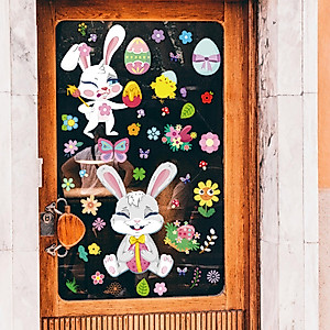 AOWDIAO 12 Sheets Easter Window Clings - 366 Reusable Double-Sided Static Window Stickers - Holiday Home Easter Decorations for Glass Windows, Classroom, Office - Large 12x9 Inch Easter Decals