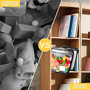 Partreko 2 Packs Clear PVC Zippered Blocks Set, Waterproof Toy Storage Organizer with Mesh Pocket and Label, Traveling Toy Bags with Handle for Board Games, Building Blocks, Toys, Large