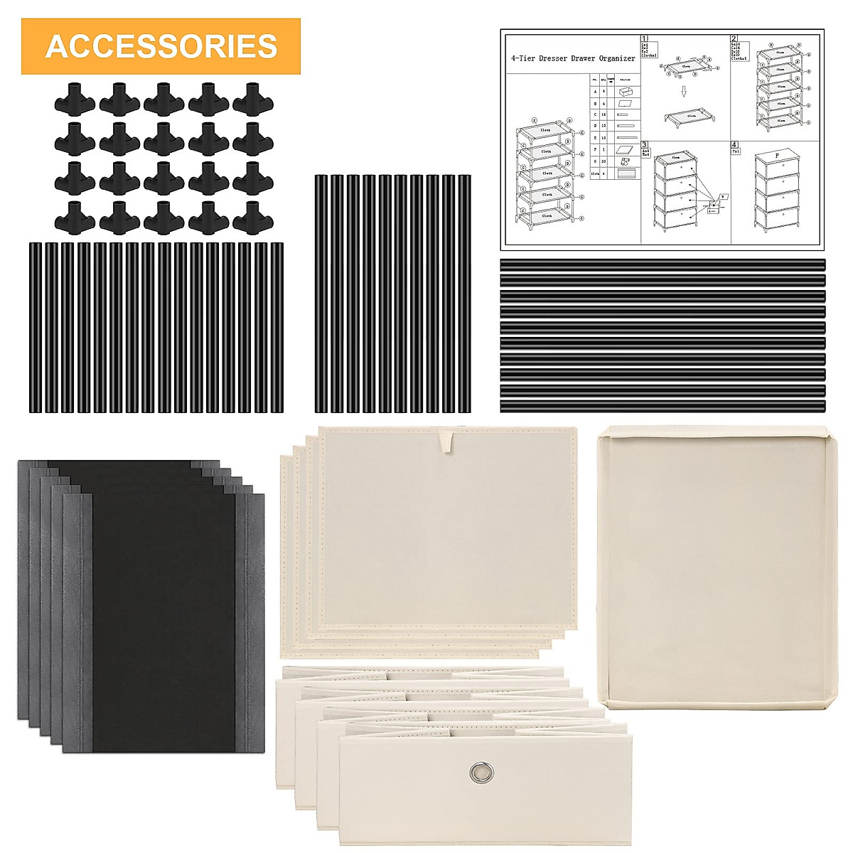 HAITRAL Fabric Storage Chest, Drawer Clothes Organizer - 4 Drawers Storage Organizer Unit for Closet, Easy Assembly Closet Dresser for Dorm, Bedroom, Hallway, Storage Bins (White)