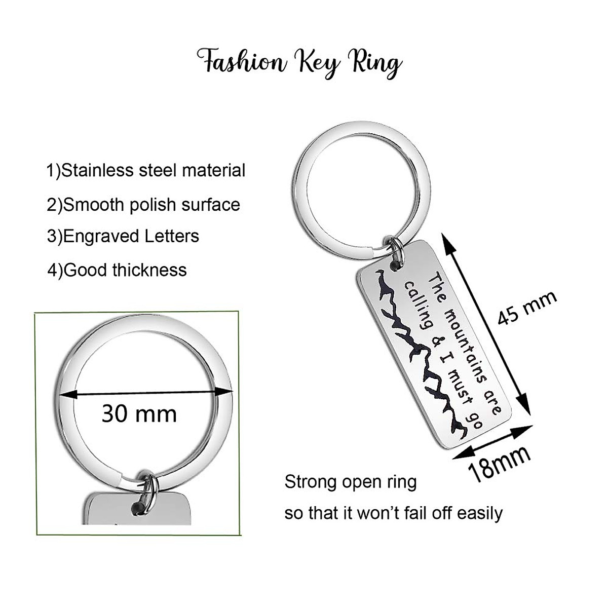 Detailed The Mountains are Calling and I Must Go Keychain Mountain Hiking Outdoor Adventure Travel Gift (keychain)