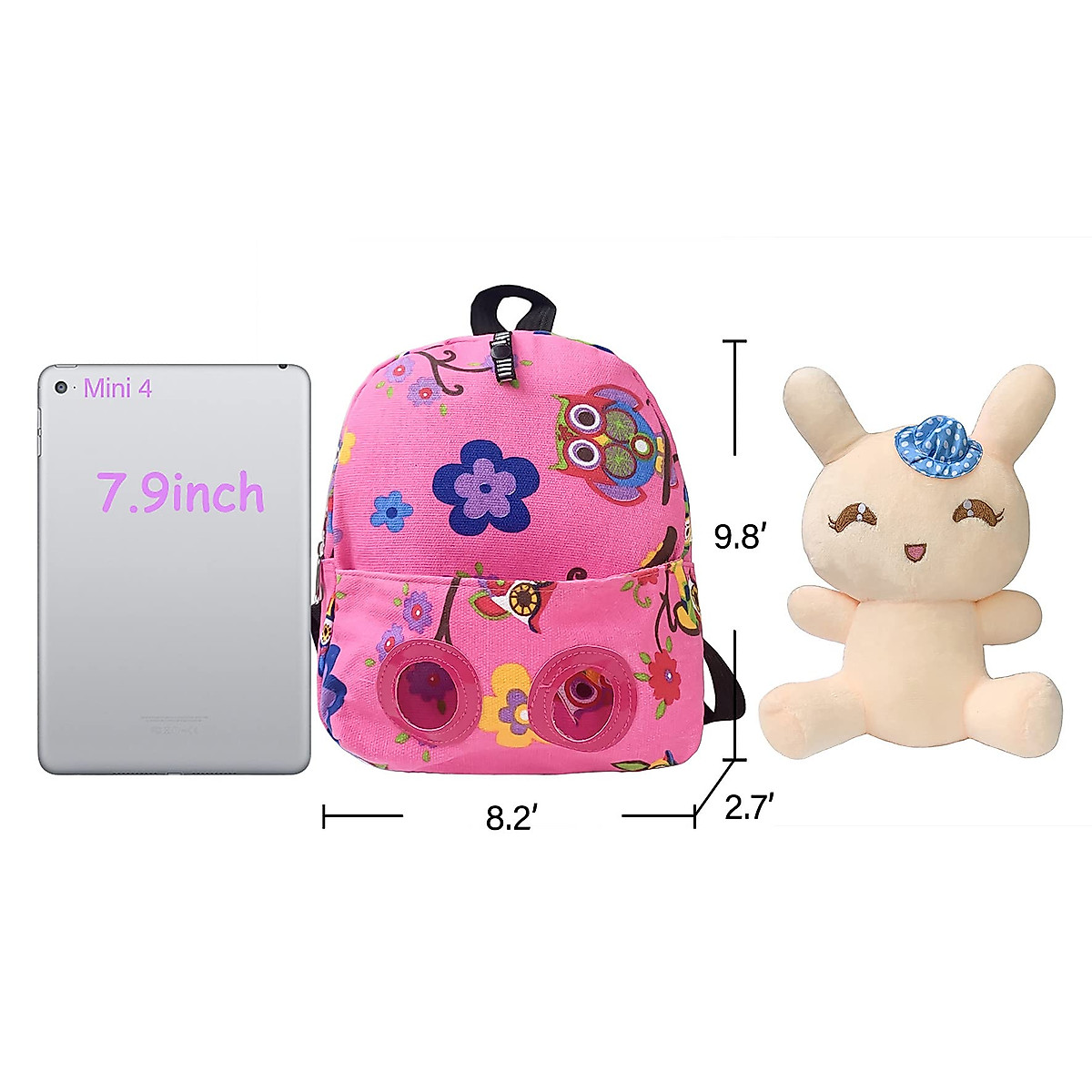 Suerico Rabbit Backpack Cute Kids Toddler Backpack Plush Toy Backpack Snack Travel Bag Pre-School Bags for Girls 1-5Years (Pink)