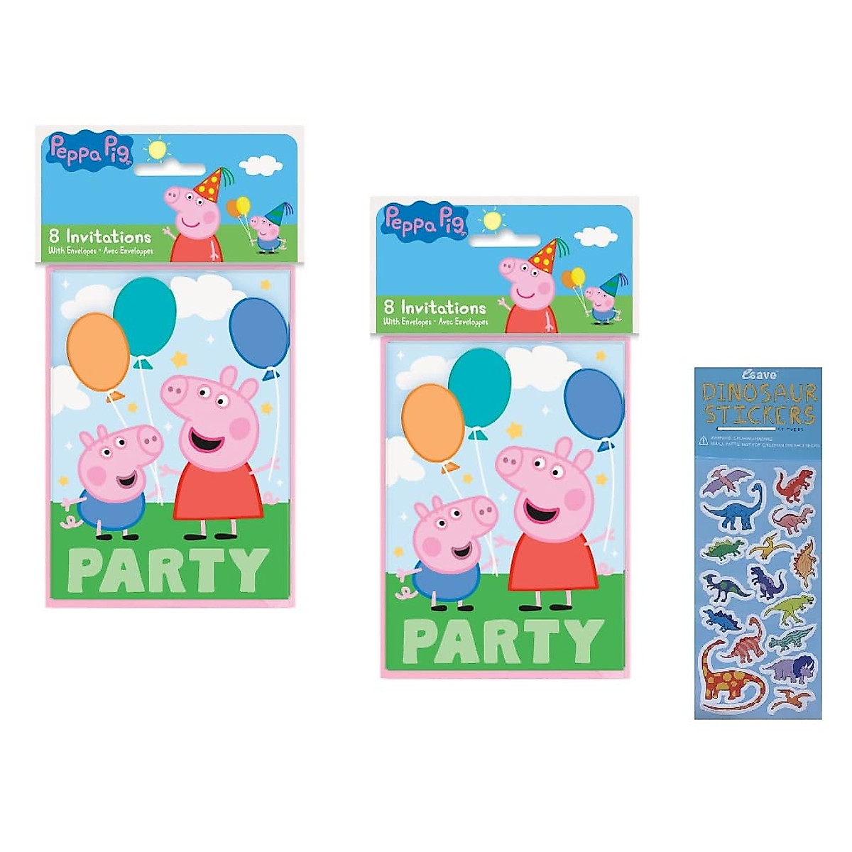 Unique Peppa Pig Birthday Party Supplies Bundle Pack includes 16 Party Invitations with Envelopes and 1 Dinosaur Sticker Sheet