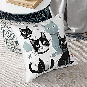 DOFFO Black and White Cats Printed Fall Throw Pillow Covers 16x16 Soft Corduroy Decorative Throw Pillows Covers Cushion Case for Spring Christmas Sofa Living Room Couch Bedroom