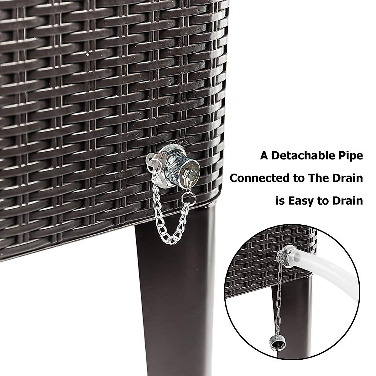 VINGLI 80 Quart Rolling Ice Chest, Portable Patio Party Bar Drink Cooler Cart, with Shelf, Beverage Pool with Bottle Opener (Brown)