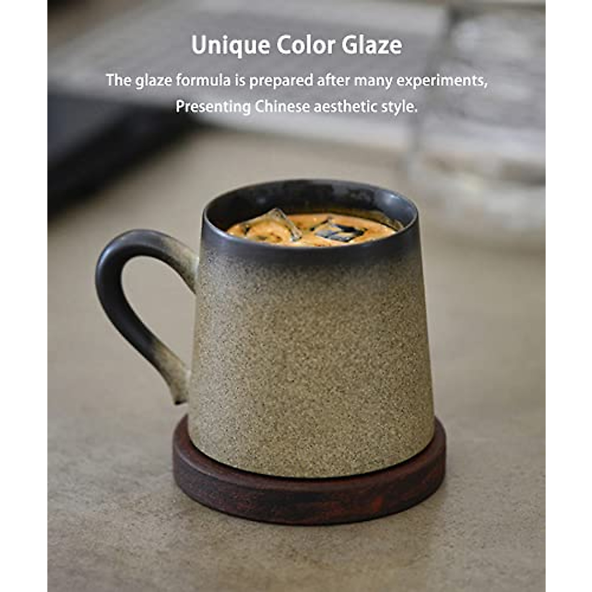 SHANYANTAOCI Chinese style Ceramic Coffee Cup，12 oz Coffee Mug Ceramic Cup Frosted and Matte, Unique Tea Mug for Home and Office, Modern Drinking Cup Water, Original Gifts for Birthday and Christmas