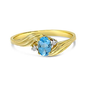 Direct-Jewelry 10k Yellow Gold Oval Blue Topaz And Diamond Ring (Size 7)