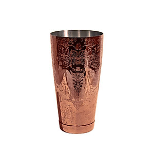 SKY FISH Bartender Kit Cocktail Shaker Set-6 Pieces Stainless Steel Copper Plated Etching Bar Tools with Boston Shaker Tins,Mixing Spoon,Mojito Muddler,Jigger,Hawthorne Strainer,Ice Tongs