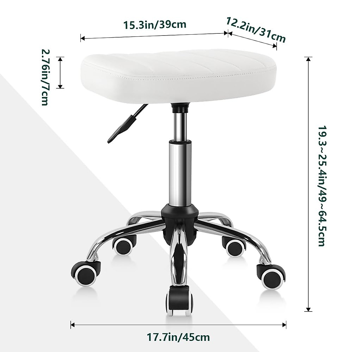 BFTOU White Minimalist Square Swivel Stool with Wheel for Work SPA Shop Massage Height-Adjustable and Cost-Effective Rolling Stool Chair