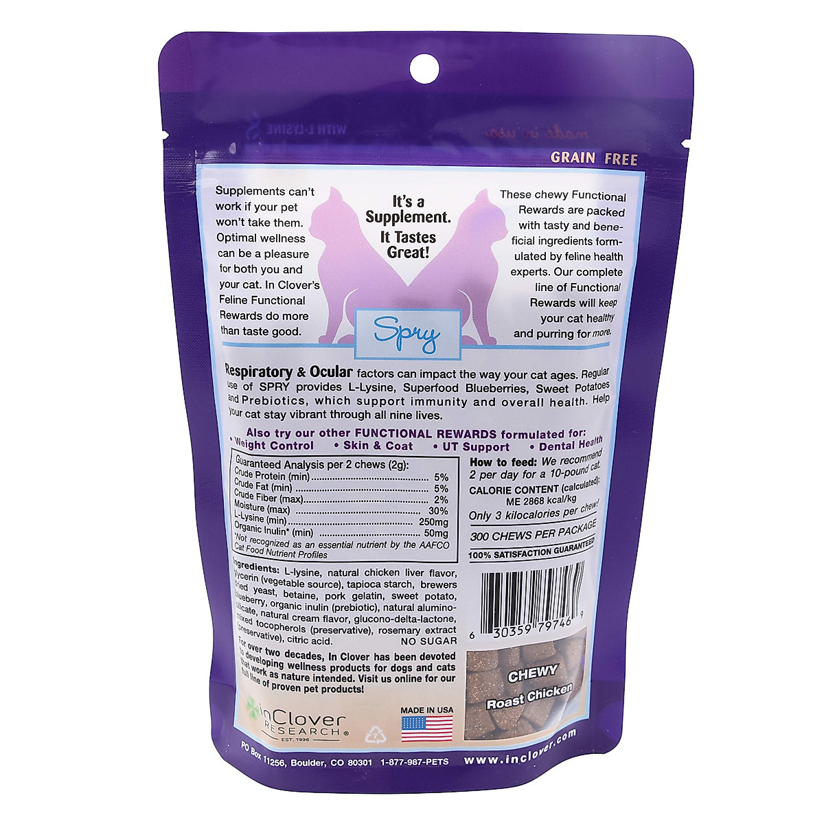 In Clover Spry, Cat Eye Care Support, L-Lysine Cat Treat Supplement, Cat Immune Support Supplement, Cat Health Daily Treat, Prebiotic Cat Health Support, Cat Antioxidant Respiratory Health for Cats