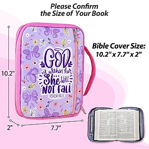 Pink Dino Bible Covers for Women Girls, Large Bible Case with Multiple Zippered Pocket Bible Carrying Bag with Removable Pen Slots for Bible Study,Purple
