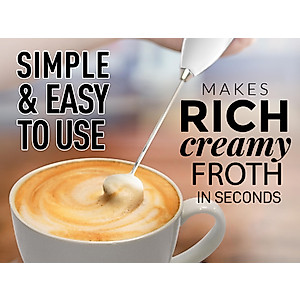 PRO MILK FROTHER WAND - ULTRA HIGH SPEED HANDHELD FROTHER - UPGRADED STAND - Powerful Handheld Mixer with Infinite Uses - Super Instant Electric Foam Maker with Stainless Steel Whisk (White)
