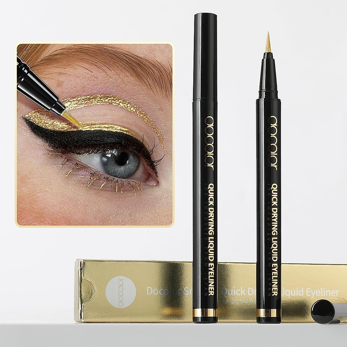 Docolor Waterproof Eyeliner Pen Super Slim Liquid Eyeliner Eye Liner Gel (Gold)