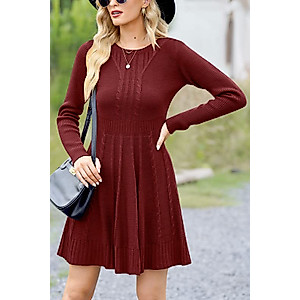 Maisolly Green Sweater Dresses Ladies Comfy Lightweight Warm Pullover Oversized Winter Dress Burgundy L