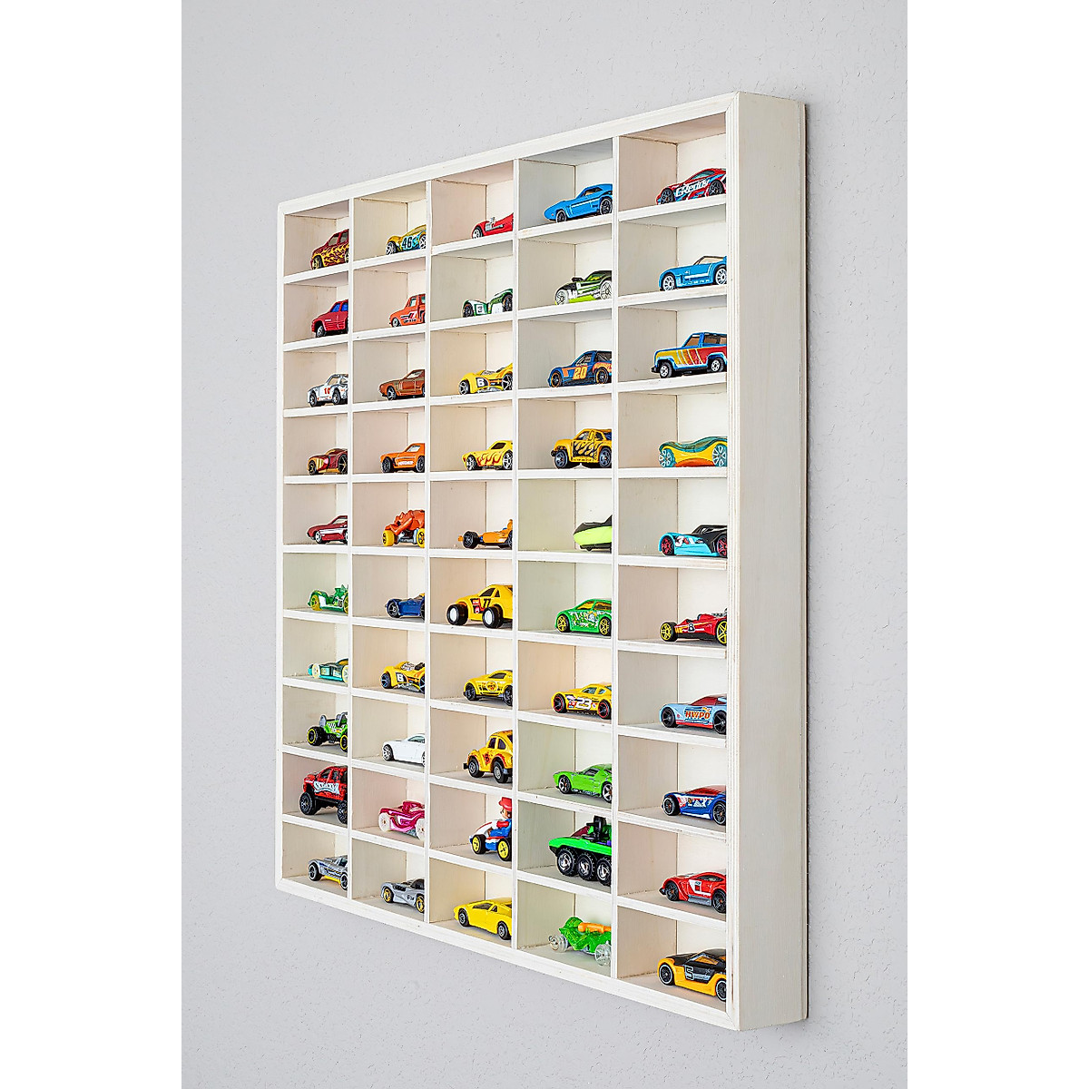 Rustic Roots Car Display Shelf - Wooden Wall Mount Hot Wheels, Matchbox, and Diecast Case for 50 Cars