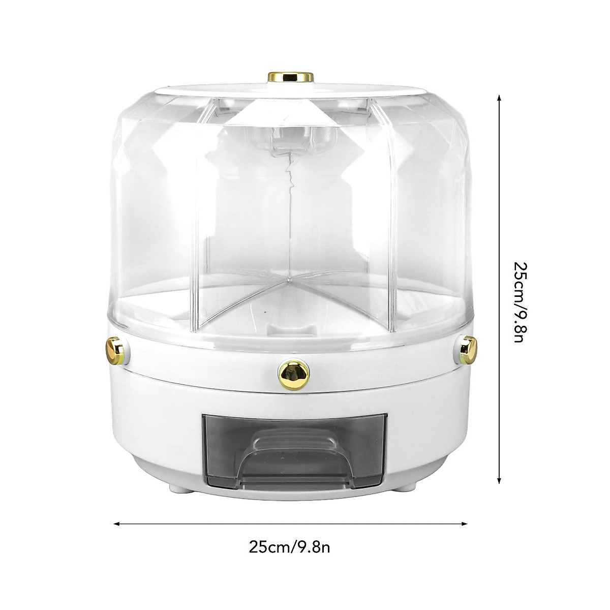 Rice and Grain Storage Container, 6KG Capacity 6 Grid Rice Dispenser, 360° Rotatable Food Storage Container, One Click Button Dry Food Storage Box Rice Bucket for Cereal, Grain, Beans(White)