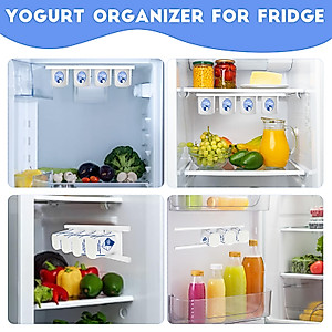 DLUGOPIS 6 Pcs 20 Capacity Fridge Yogurt Organizer Yogurt Fridge Holder Yogurt Storage with Self Adhesive Tapes Yogurt Container for Fridge 3.75 Inch Multiple Sizes Yogurt Refrigerator, white