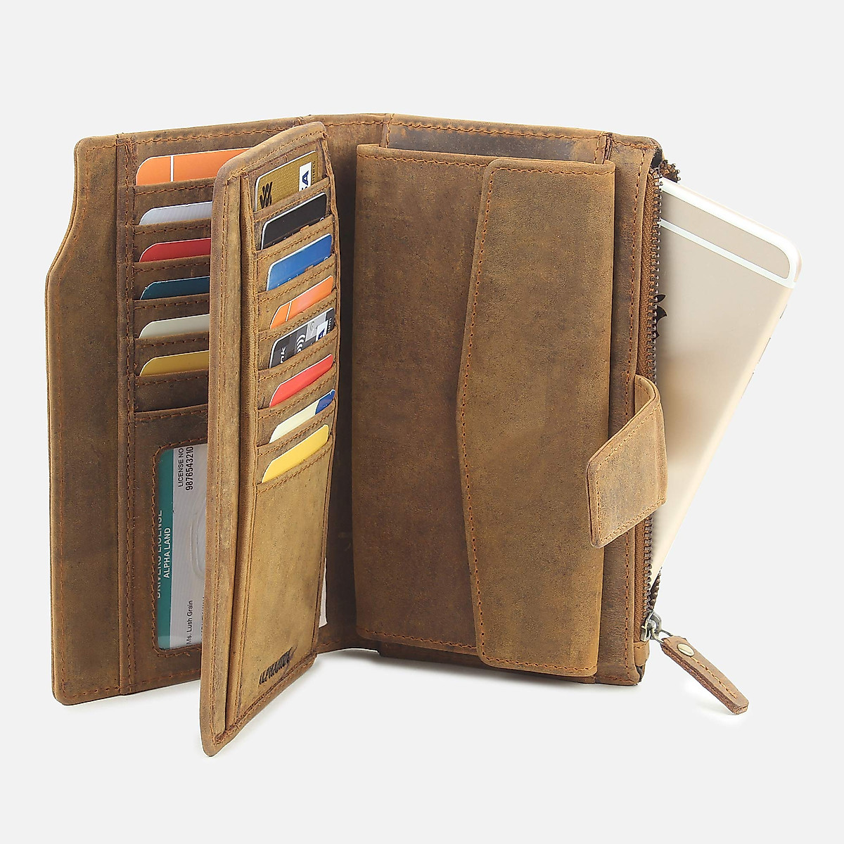 ALPHAHIDE Large Capacity Soft Genuine Leather Clutch for Women - RFID Blocking Ladies Wallet - Ladies Purse with Mobile Pouch - Multi Card Organizer with Coin Pocket - Gift Boxed