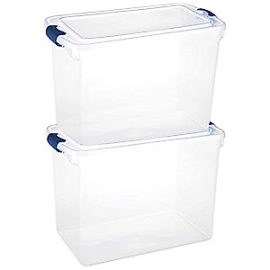 HOMZ Heavy Duty Modular Stackable Storage Tote Containers with Latching Lids, 112 Quart Capacity, Clear, 4 Pack
