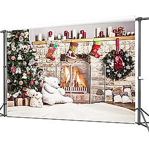 7x5ft Christmas Photography Backdrop Christmas Fireplace Backdrop White Brick Fireplace Bear Christmas Tree Backgrounds Children Photography Studio Prop