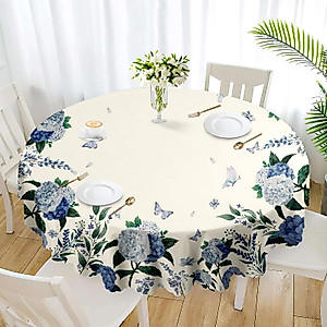 Eikione Round Table Cloths 60 in, Floral Tablecloth Waterproof, Wrinkle Free Polyester Flower Table Cover for Patio Party