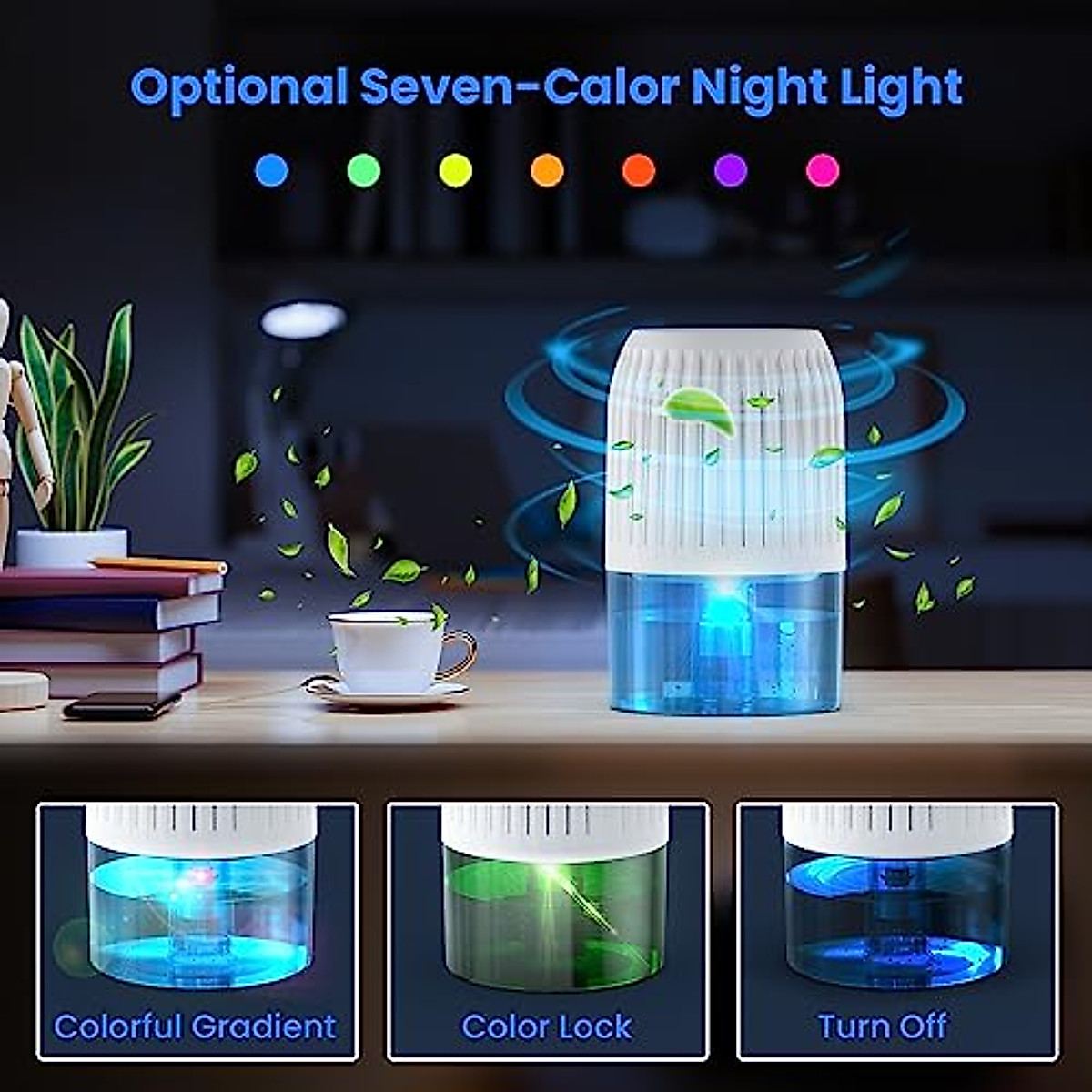 36Oz Upgraded Small Dehumidifiers for Home, DDVIVAL Dehumidifiers for Bathroom (320 sq.Ft),with Auto-off＆7 Color LED Lights,Quiet Energy Saving Mini Dehumidifiers for Bedroom Room RV Basement Closet