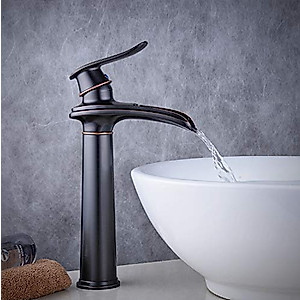Waterfall Spout Commercial Bathroom Vessel Sink Faucet Single Handle One Hole Deck Mount Oil Rubbed Bronze Lavatory Mixer Tap