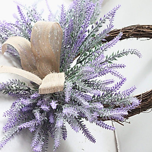 æ— 18 Inch Artificial Lavender Wreath, Silk Lavender Wreath with Bow, Spring Summer Wreath for Front Door Window Wall Wedding Party Home Garden Decor, Purple, 210118XH02-9300-1815254331