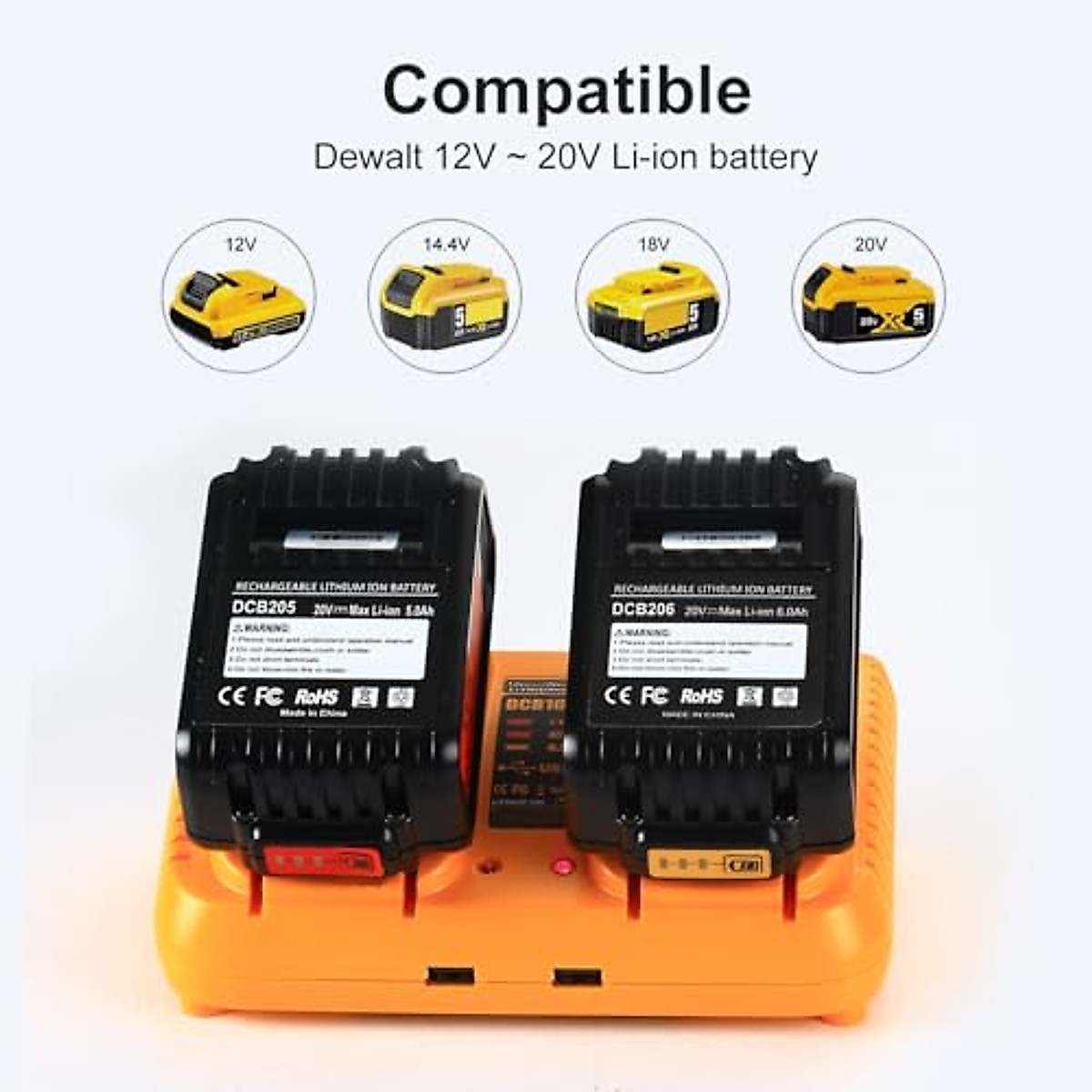 Energup Replacement DCB102BP Charger for DEWALT 20-Volt MAX Jobsite Charging Station DCB102 for Dewalt 20v Charger Compatible for DCB205-2 DCB204-2 Dewalt 20v Lithium Batteries
