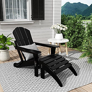 WestinTrends Outdoor Ottoman, Patio Adirondack Ottoman Foot Rest, All Weather Poly Lumber Folding Foot Stool for Adirondack Chair, Widely Used for Outside Porch Pool Lawn Backyard, Black