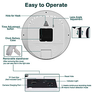 XCOUI Hidden Camera Clock, 1080P HD Security Spy Camera with Motion Detection Loop Recording, Indoor Mini Camera Wall Clock for Home Office Nanny