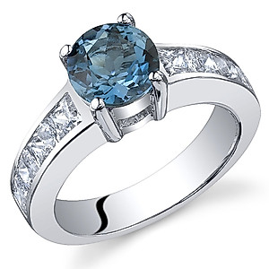PEORA London Blue Topaz Promise Ring in Sterling Silver, Natural Gemstone, Solitaire Round Shape, 7mm, 1.50 Carats total, Size 5