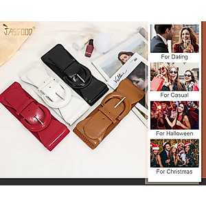 JASGOOD Women Wide Stretchy Belt,Vintage Chunky Buckle Red Elastic Waist Belts for Women Dress,Red,Fits Waist 42-49 Inches