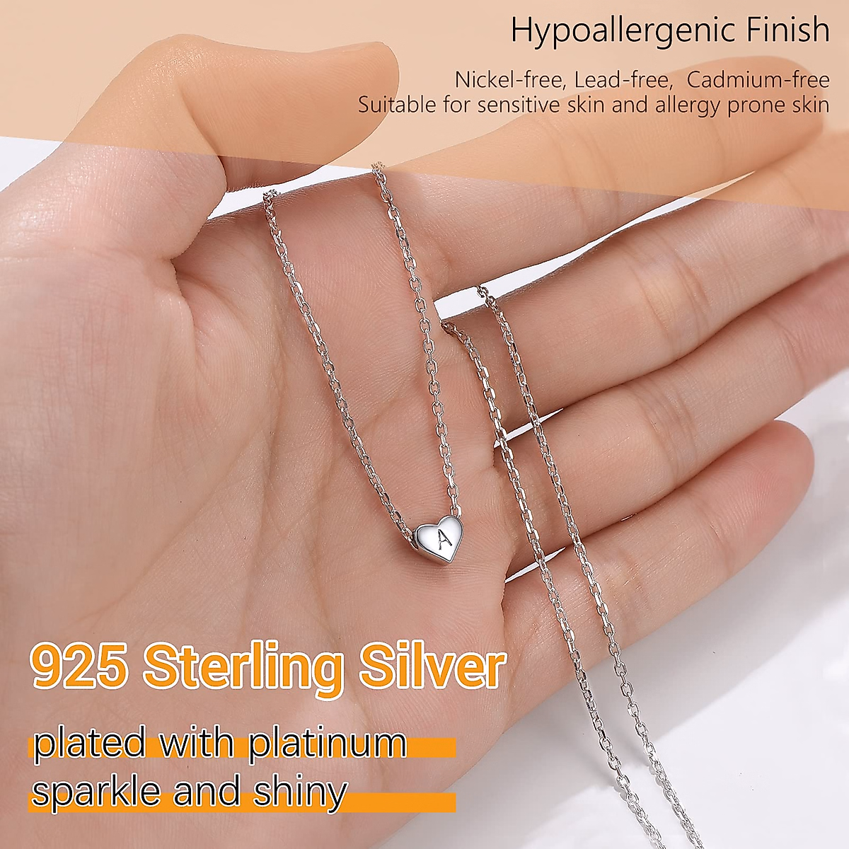 PROSILVER Dainty Silver Heart J Necklace For Women Pendent Neckles