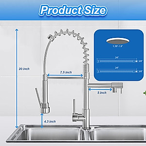 ZSW Kitchen Faucet with Pull Down Sprayer, Commercial Kitchen Sink Faucet with Pot Filler, Single-Handle Chrome Plated Stainless Steel Spring Sink Faucet