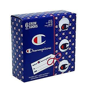 Champion Men's 6 Pack With Gift Box Crew Sock, White, 12-Jun US