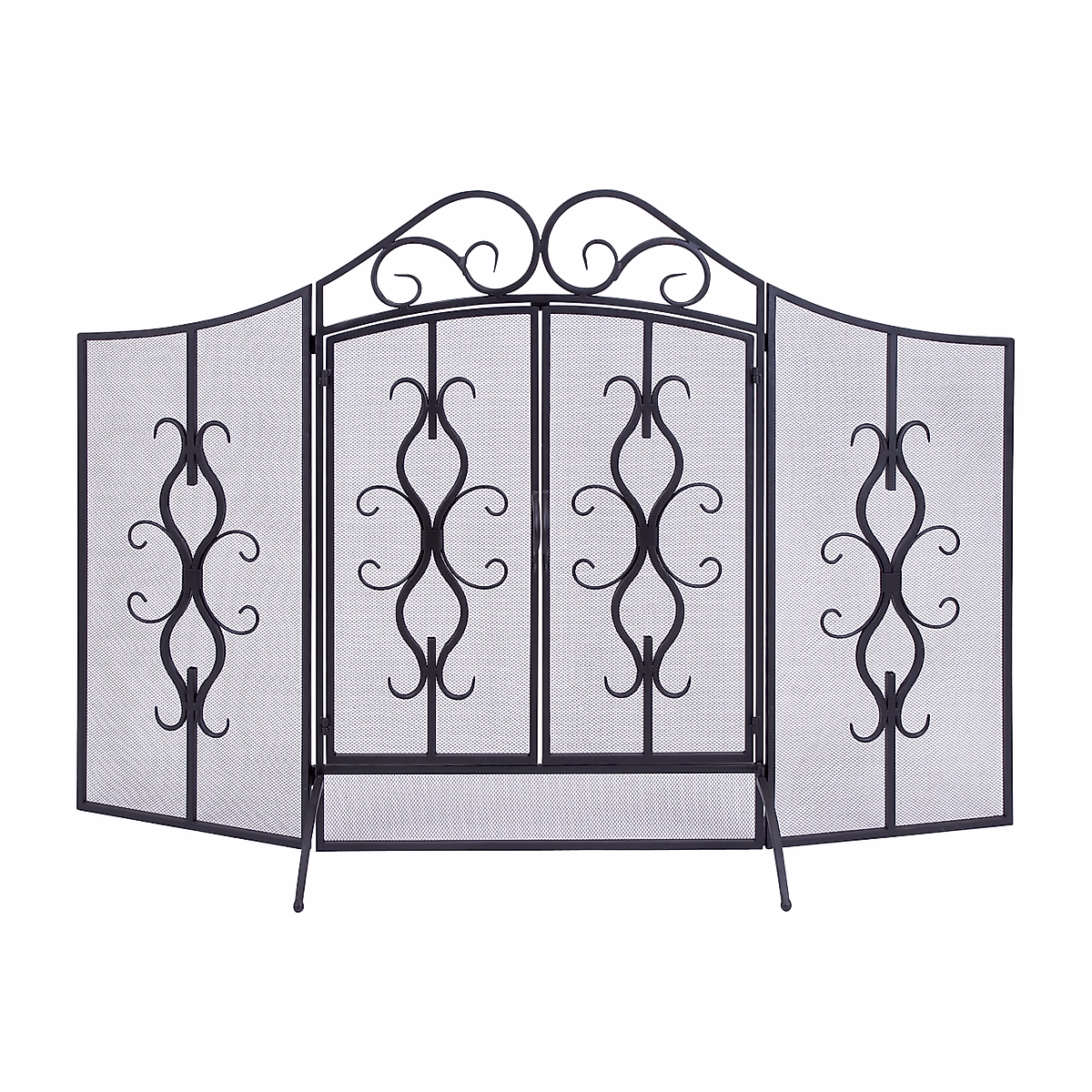 Deco 79 Metal Scroll Foldable Mesh Netting 3 Panel Fireplace Screen, 60" x 24" x 40", Gray